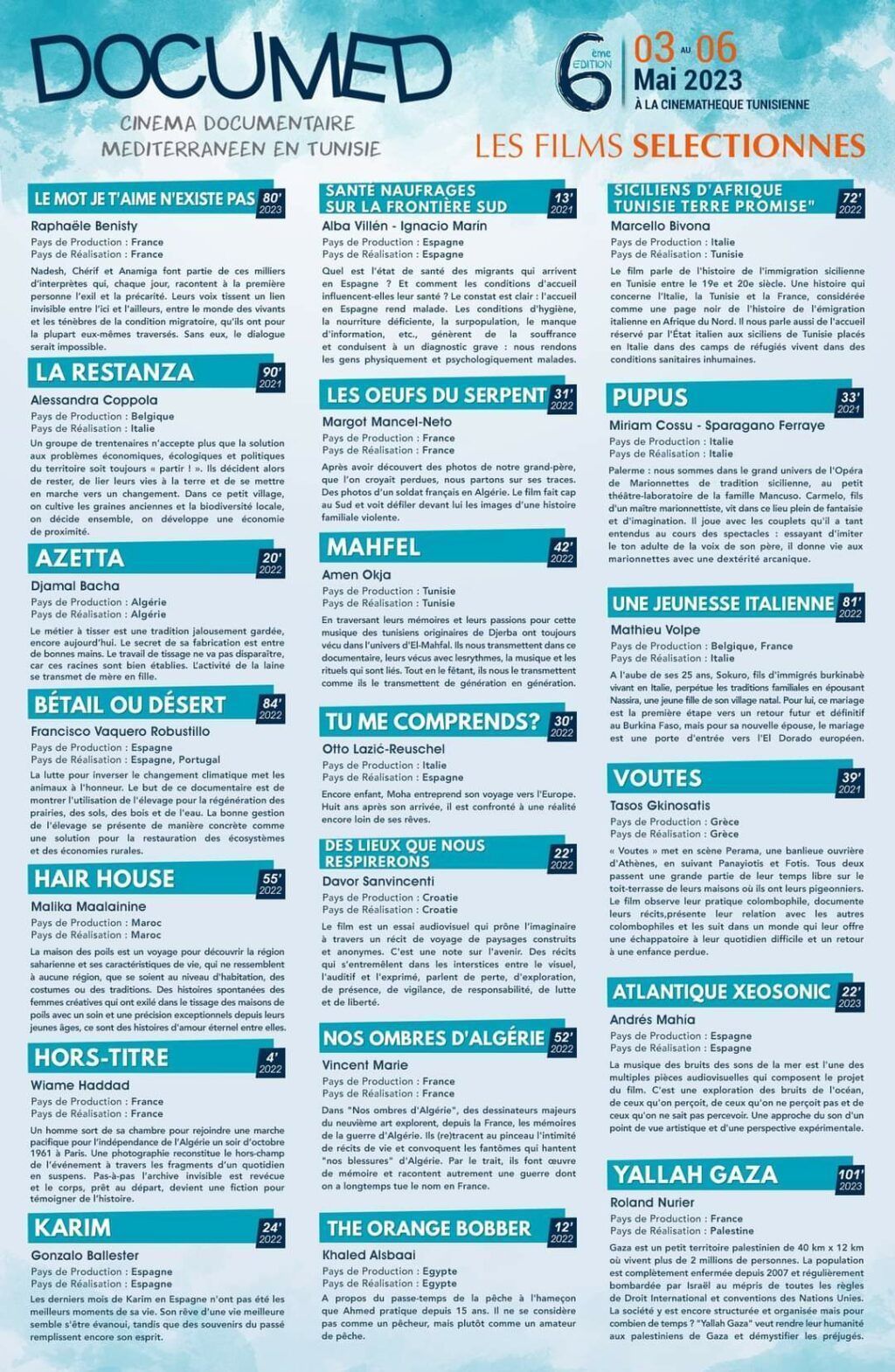 DocuMed - 6ème édition du Festival du Cinéma Documentaire Méditerranéen ...